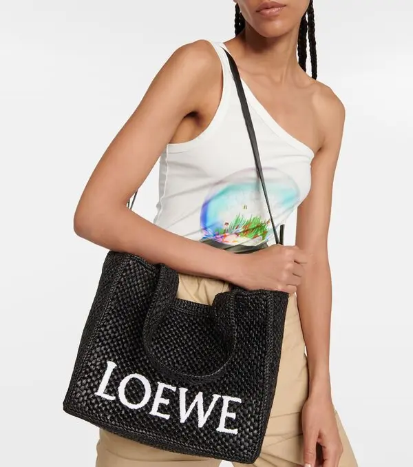 Loewe Medium Raffia Tote Bag - Black