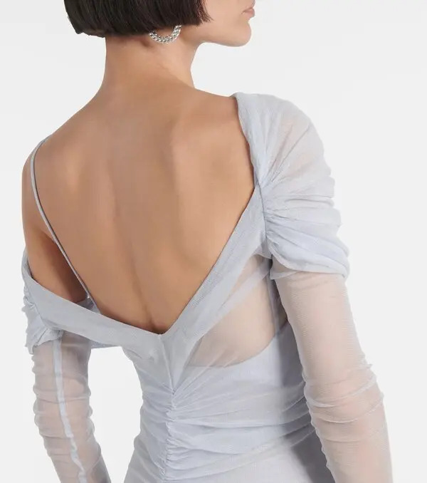 Christopher Esber Veiled Off-shoulder Tulle Maxi Dress