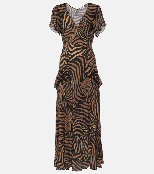 Rixo Evie Printed Silk Midi Dress - Black