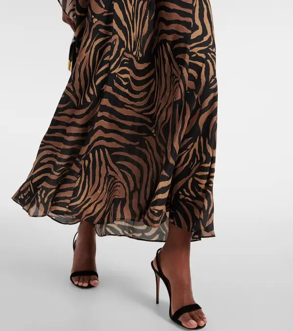 Rixo Evie Printed Silk Midi Dress - Black