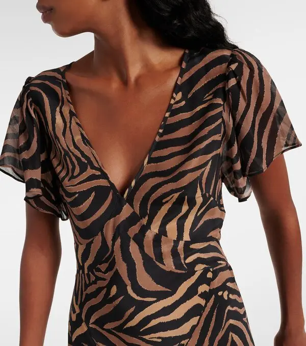 Rixo Evie Printed Silk Midi Dress - Black