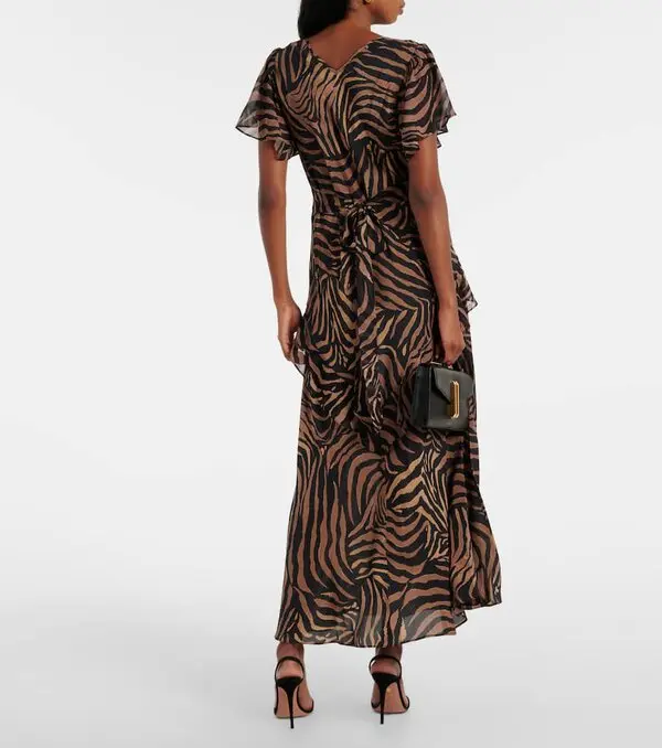 Rixo Evie Printed Silk Midi Dress - Black