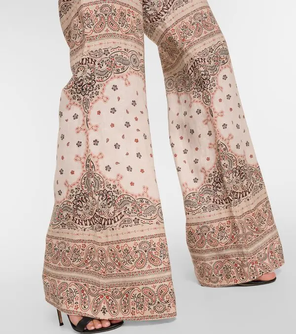 Zimmermann Printed High-rise Wide-leg Linen Pants