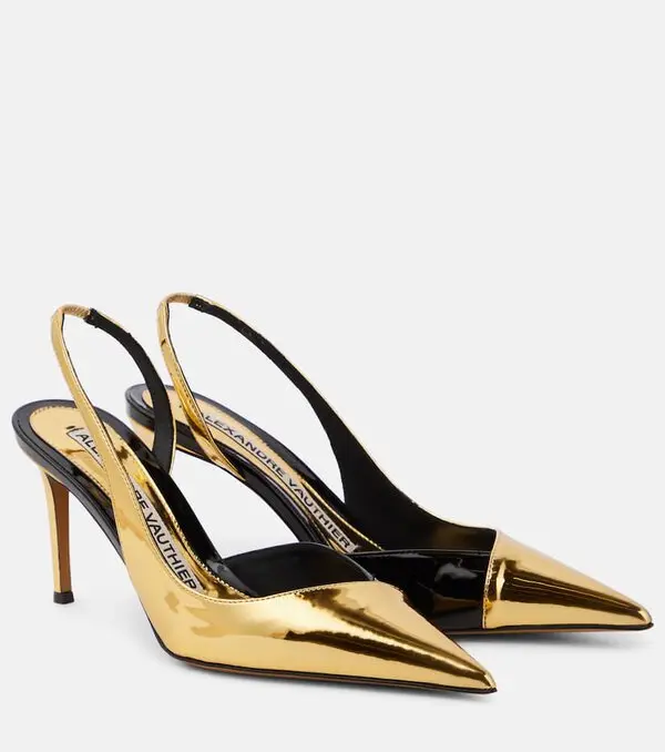 Alexandre Vauthier Metallic Faux Leather Slingback Pumps