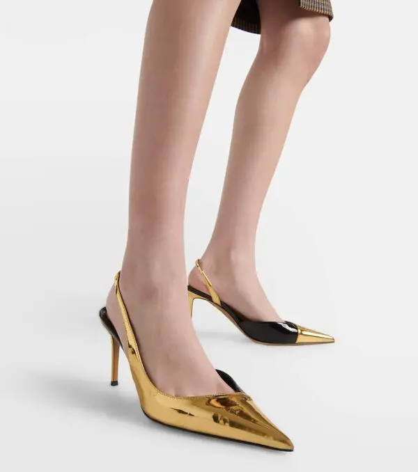 Alexandre Vauthier Metallic Faux Leather Slingback Pumps