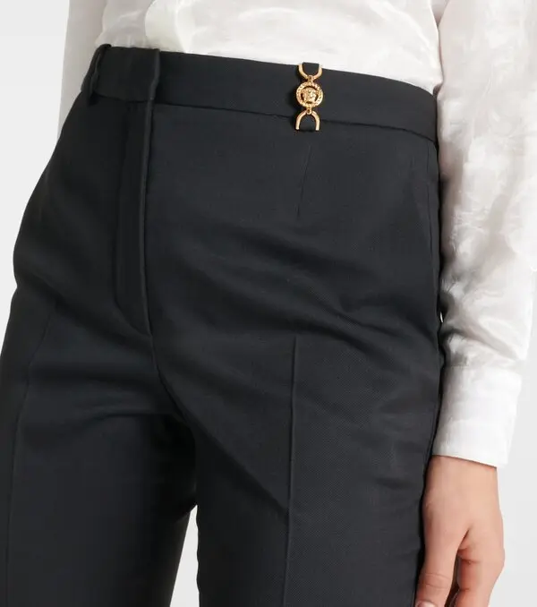 Versace High-rise Flared Wool-blend Pants - Black
