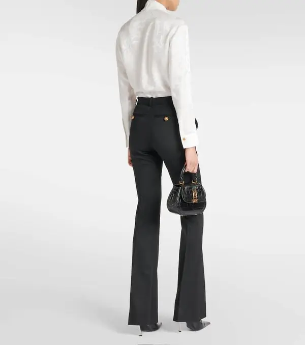 Versace High-rise Flared Wool-blend Pants - Black