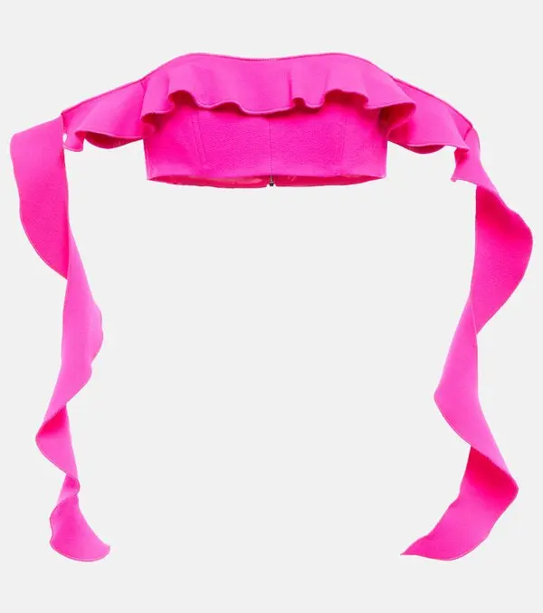 David Koma Strapless Wool-blend Ruffle Top - Pink