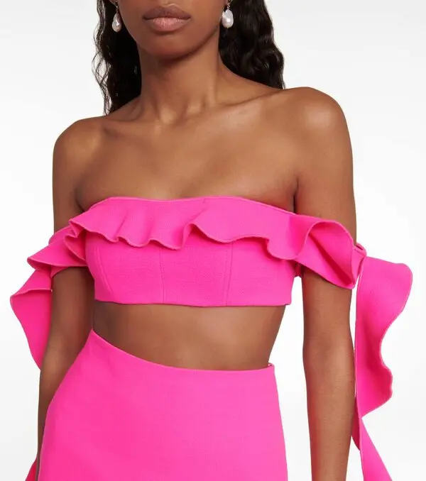 David Koma Strapless Wool-blend Ruffle Top