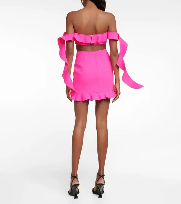 David Koma Strapless Wool-blend Ruffle Top