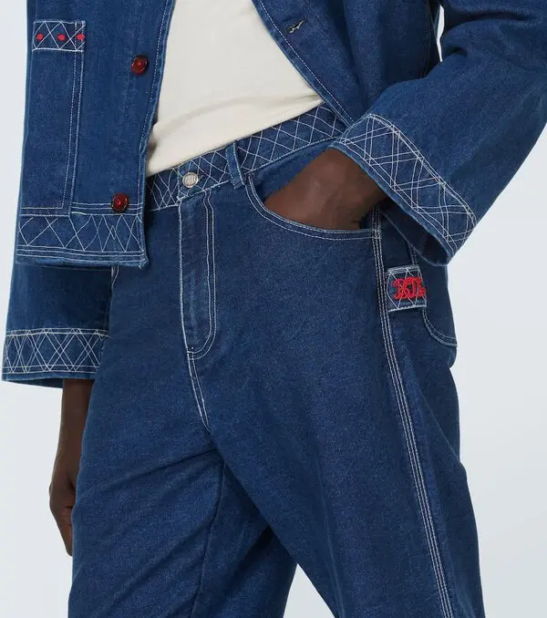 BODE Knolly Brook Embroidered Wide-leg Jeans - Blue