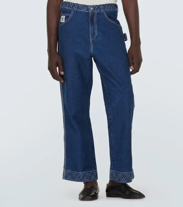 BODE Knolly Brook Embroidered Wide-leg Jeans - Blue