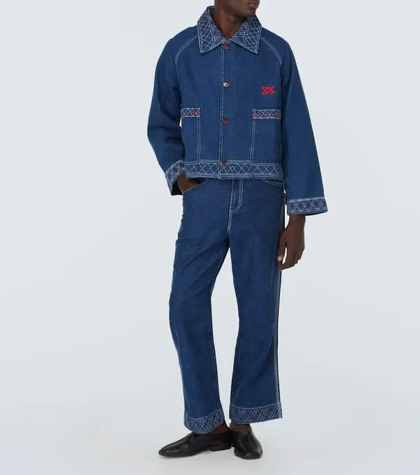 BODE Knolly Brook Embroidered Wide-leg Jeans - Blue