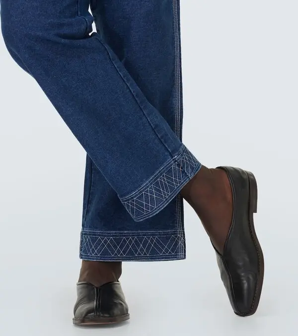 BODE Knolly Brook Embroidered Wide-leg Jeans - Blue
