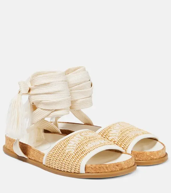 JIMMY CHOO Gal Flat Raffia Sandals - Neutrals