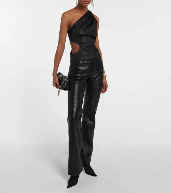 Amiri One-shoulder Cut-out Leather Top