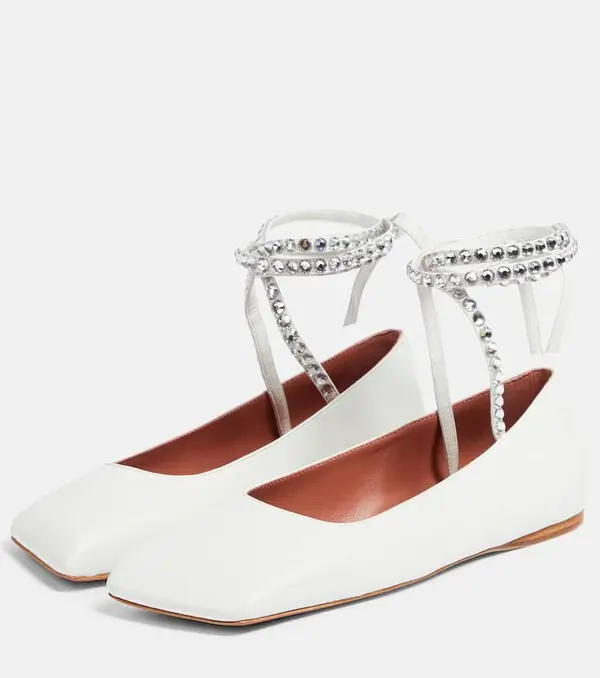 Amina Muaddi Embellished Leather Ballet Flats
