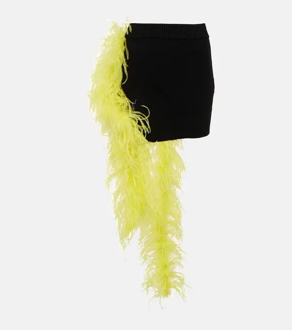 Attico Feather-trimmed Knitted Miniskirt - Black