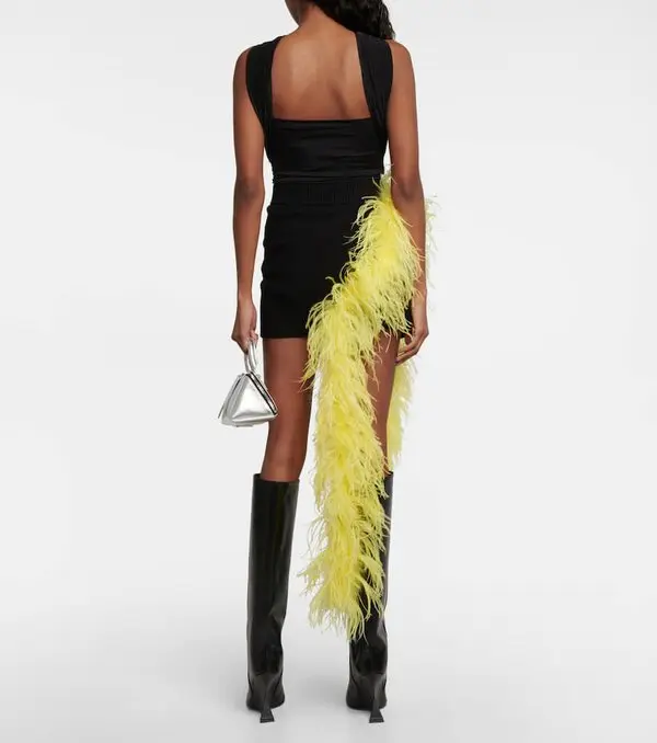Attico Feather-trimmed Knitted Miniskirt