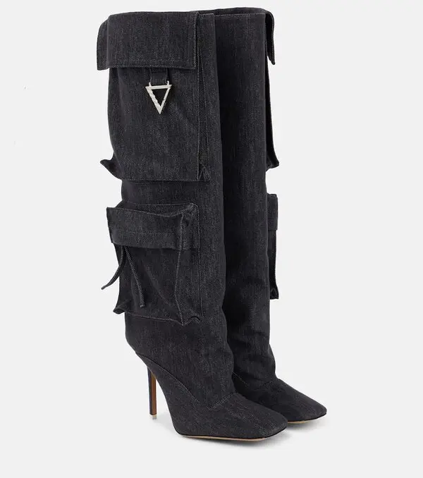 Attico Sienna Denim Knee-high Boots - Grey
