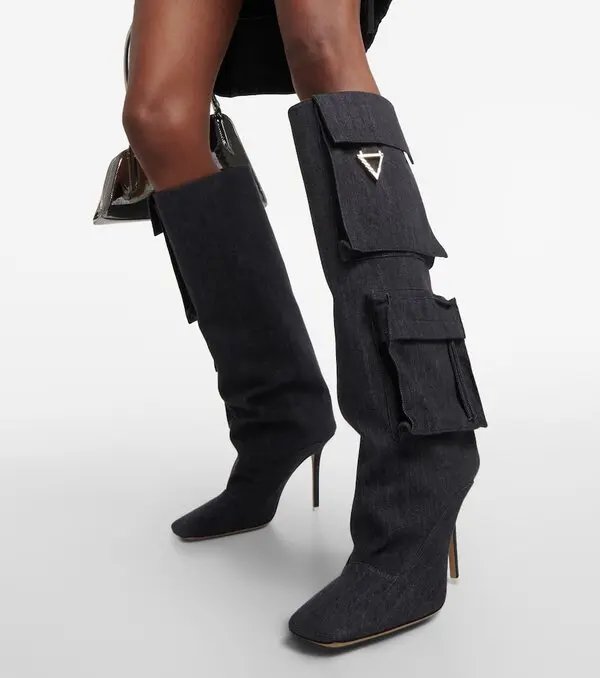 Attico Sienna Denim Knee-high Boots - Grey