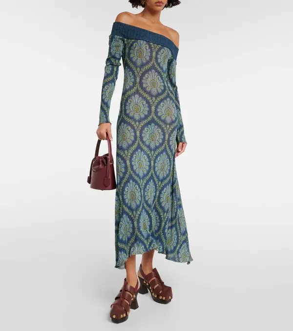 Etro Printed Off-shoulder Midi Dress