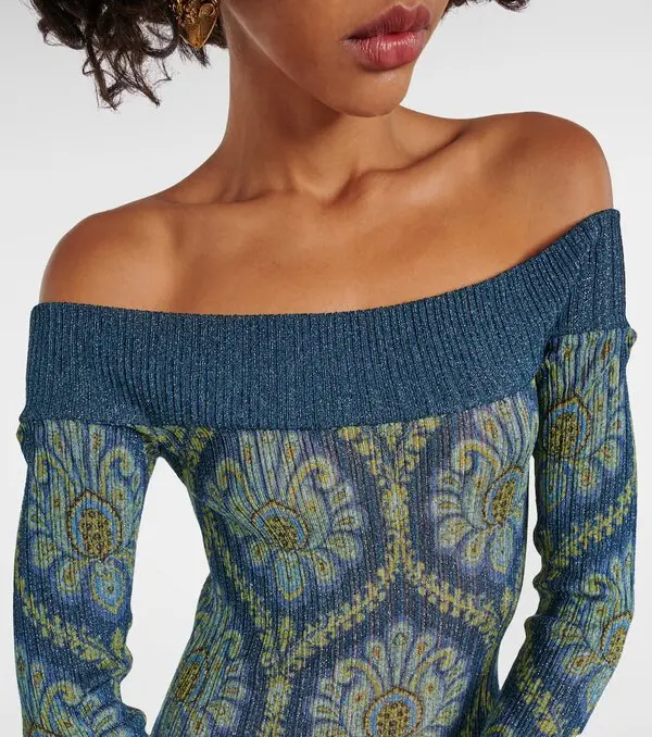 Etro Printed Off-shoulder Midi Dress