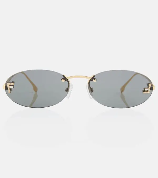 Fendi Embellished Oval Sunglasses - Black