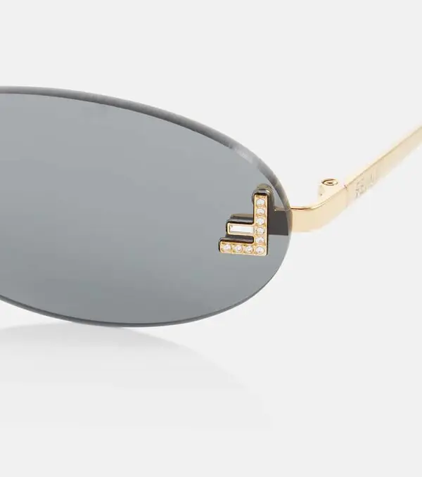 Fendi Embellished Oval Sunglasses - Black