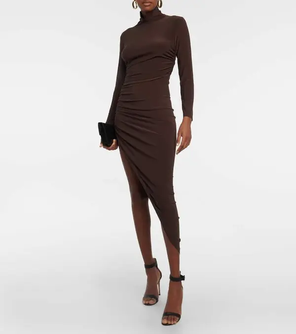Norma Kamali Asymmetric Turtleneck Midi Dress