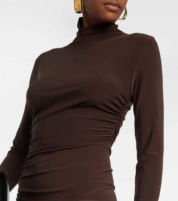 Norma Kamali Asymmetric Turtleneck Midi Dress