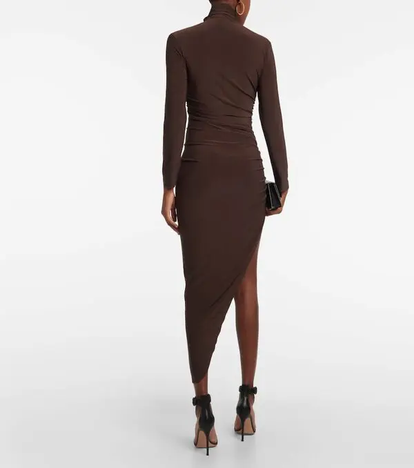 Norma Kamali Asymmetric Turtleneck Midi Dress