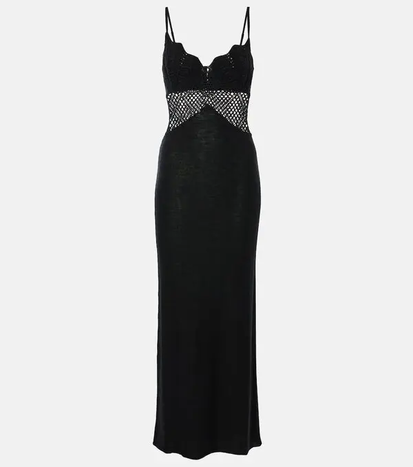 Staud Tara Crochet-trimmed Maxi Dress - Black