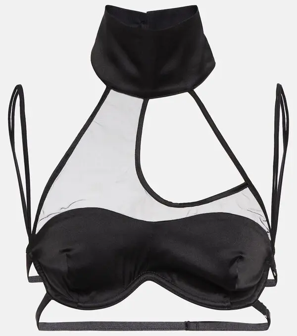 DIDU Mesh-paneled Satin Bralette - Black