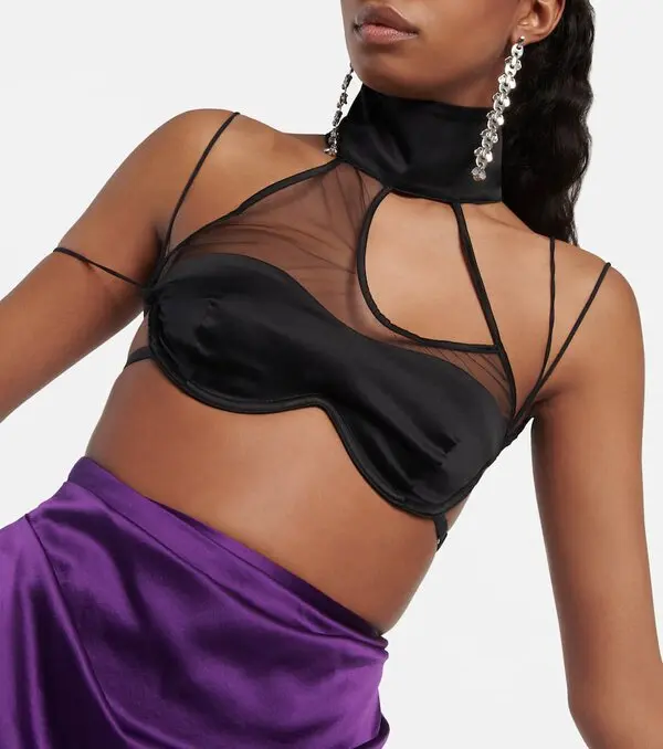 DIDU Mesh-paneled Satin Bralette