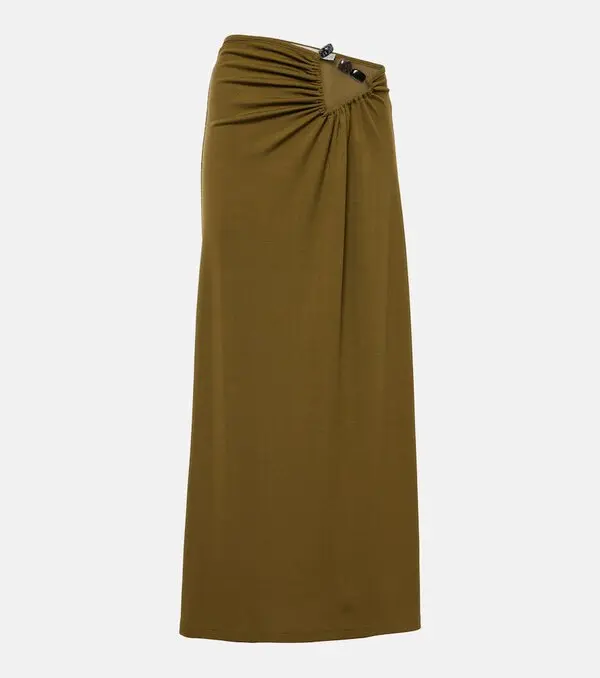Christopher Esber Tri Crystal Stone Ruched Maxi Skirt - Green