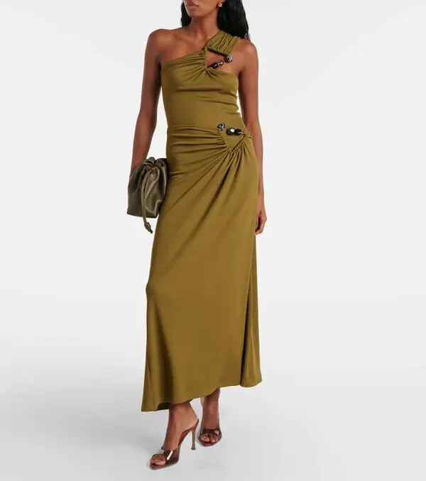 Christopher Esber Tri Crystal Stone Ruched Maxi Skirt