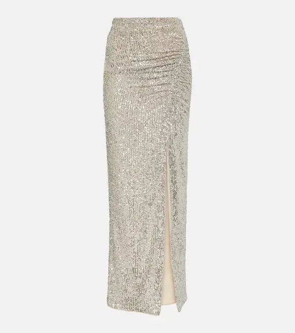 SELF-PORTRAIT Sequined High-rise Maxi Skirt - Silver