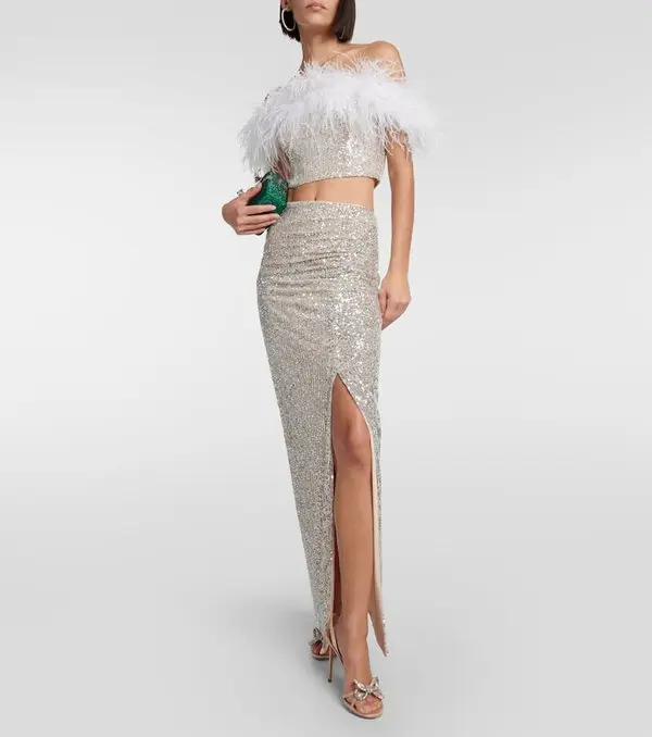 SELF-PORTRAIT Sequined High-rise Maxi Skirt