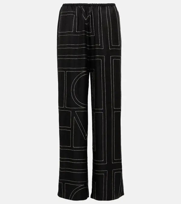 TOTEME Logo Wide-leg Silk Pants - Black