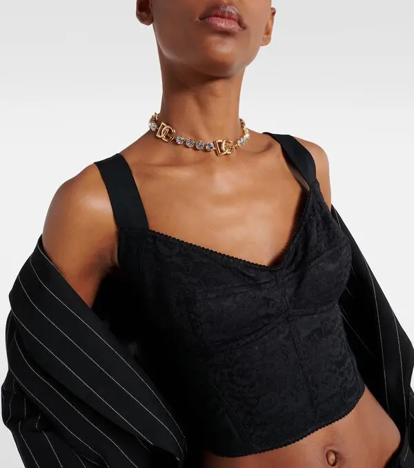 Dolce & Gabbana Lace-trimmed Jacquard Bustier