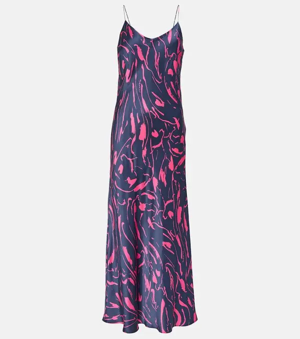 Asceno Lyon Printed Silk Maxi Dress - Blue