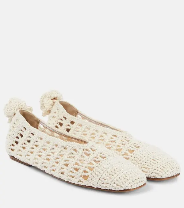 Magda Butrym Crochet Ballet Flats With Floral Appliqu - White