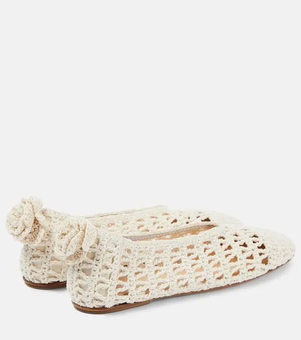 Magda Butrym Crochet Ballet Flats With Floral Appliqu - White
