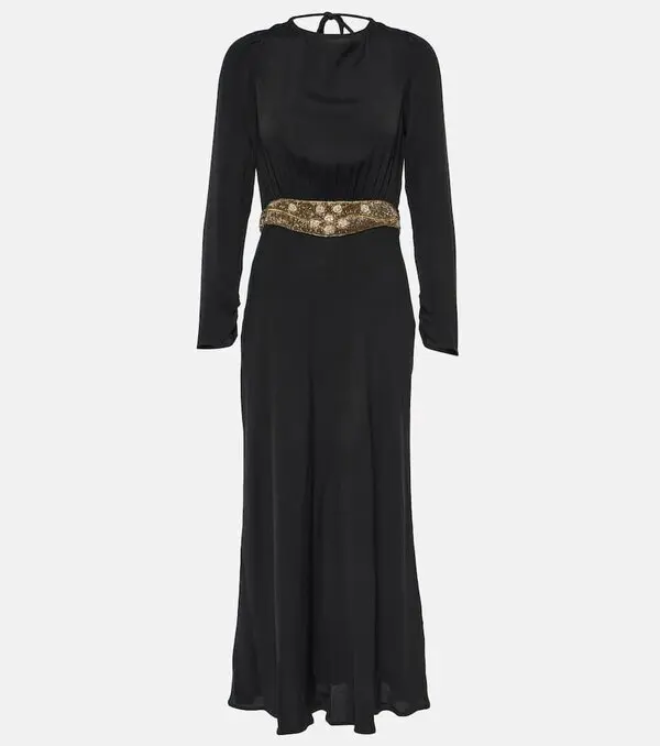 Rixo Elena Embellished Crepe Midi Dress - Black