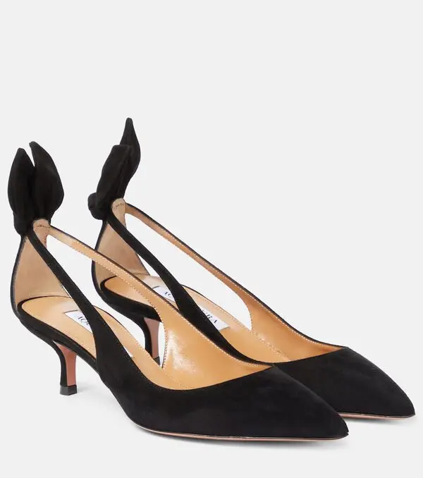 AQUAZZURA Bow Tie 50 Suede Pumps - Black