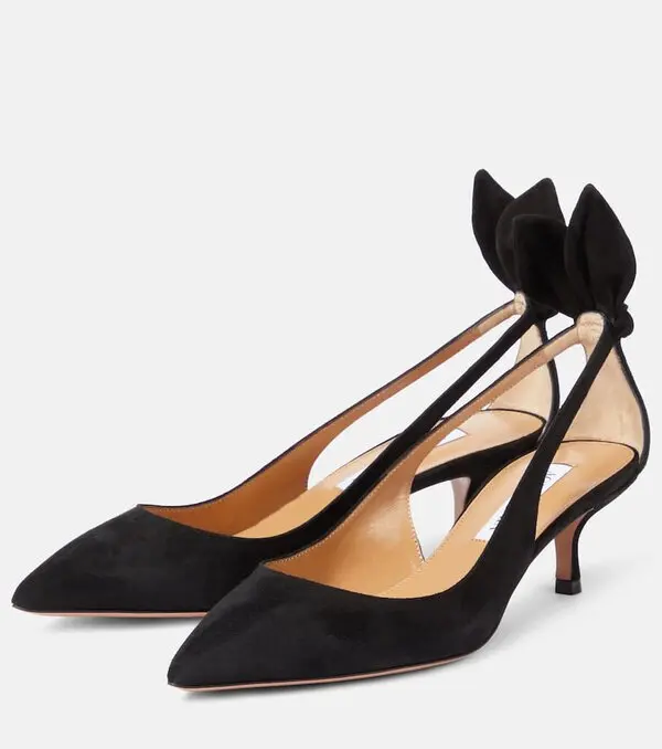 AQUAZZURA Bow Tie 50 Suede Pumps - Black