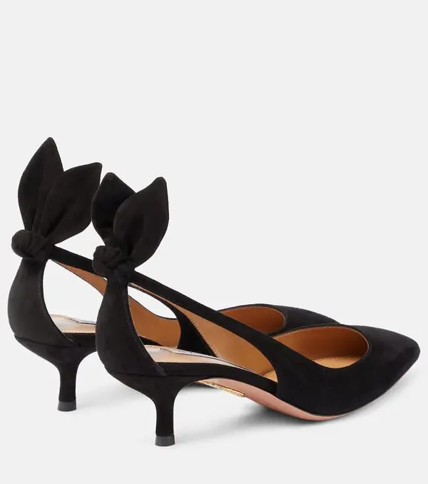 AQUAZZURA Bow Tie 50 Suede Pumps - Black
