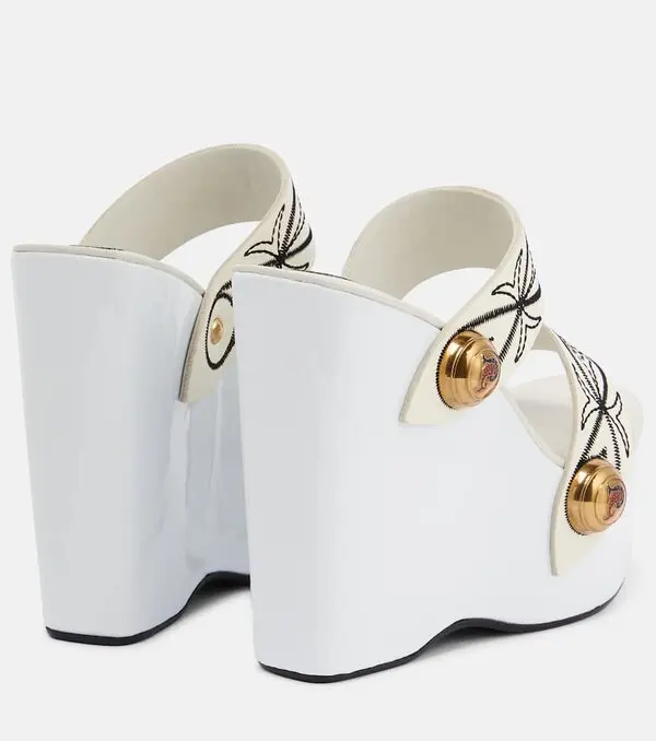 Emilio Pucci Embroidered Leather Wedge Sandals