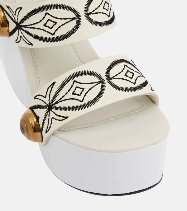 Emilio Pucci Embroidered Leather Wedge Sandals